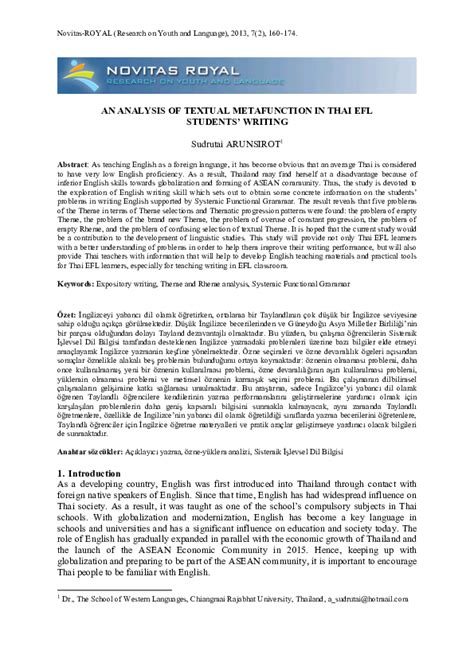 Pdf An Analysis Of Textual Metafunction In Thai Efl Students Writing Pdf An Analysis Of Textual Metafunction In Thai Efl Students Writing