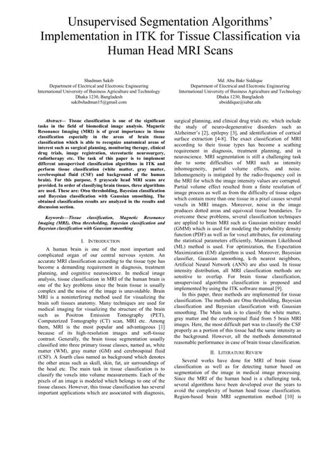 Pdf Unsupervised Segmentation Algorithms Implementation In Itk For Tissue Classification Via
