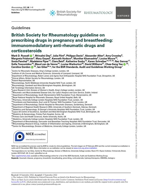British Society For Rheumatology Guideline On Prescribing Drugs In Pregnancy And Breastfeeding
