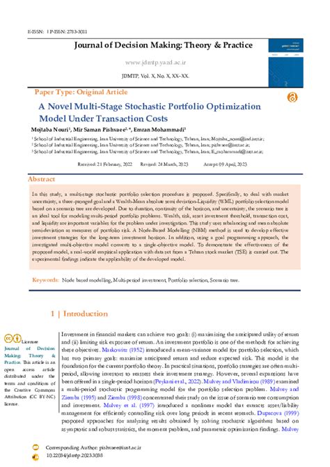 Pdf A Novel Multi Stage Stochastic Portfolio Optimization Model Under Transaction Costs
