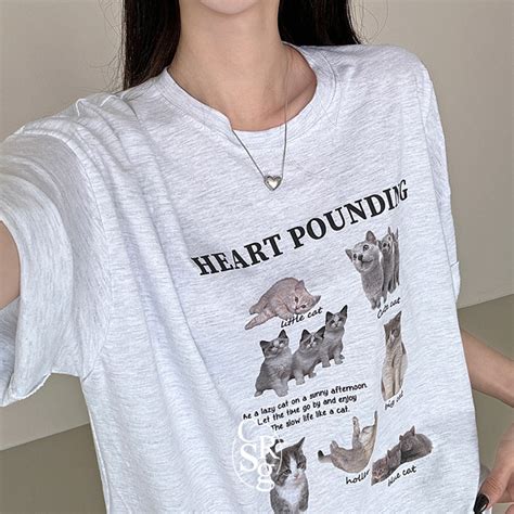 크림슈가 [귀여움보장 루즈핏] 캣츠 프린팅 박시 반팔티셔츠