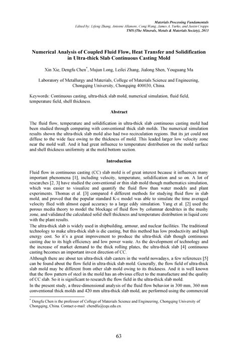 Pdf Numerical Analysis Of Coupled Fluid Flow Heat Transfer And Solidification In Ultra Thick