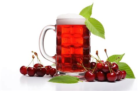 Premium AI Image | Large mug of cherry beer with cherry berries and ...