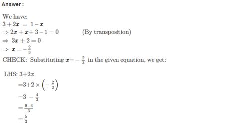 Linear Equations In One Variable RS Aggarwal Class Solutions CBSE Maths