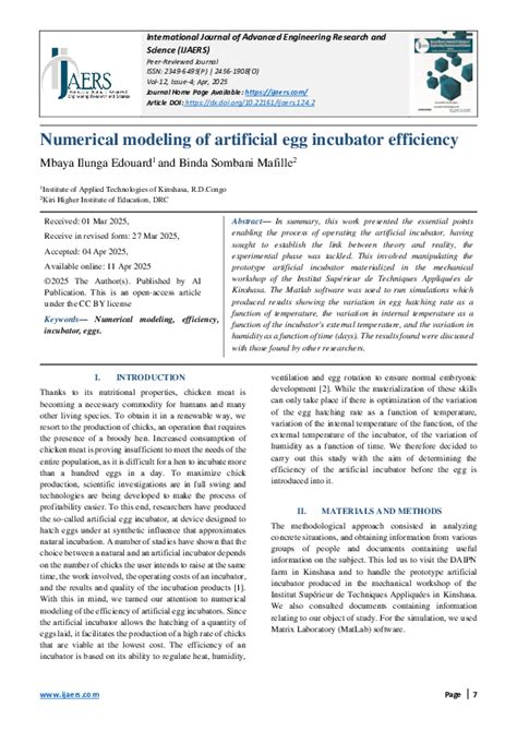 Pdf Numerical Modeling Of Artificial Egg Incubator Efficiency