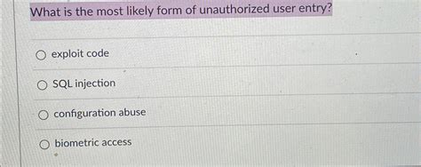 Solved What Is The Most Likely Form Of Unauthorized User