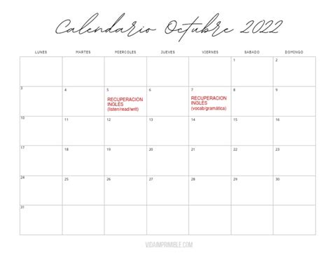 Calendario Octubre 2022 Para Imprimir Pdf