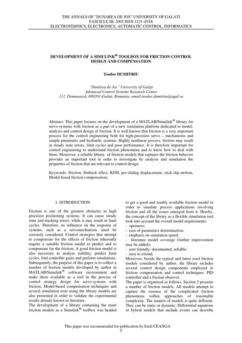Pdf Development Of A Simulink® Toolbox For Friction Control Design And Compensation