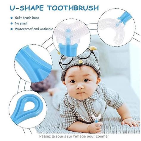 2 Brosses à Dents En U Et Brosse De Nettoyage Buccale Pour Enfants De 2 à 7 Ans Bleu