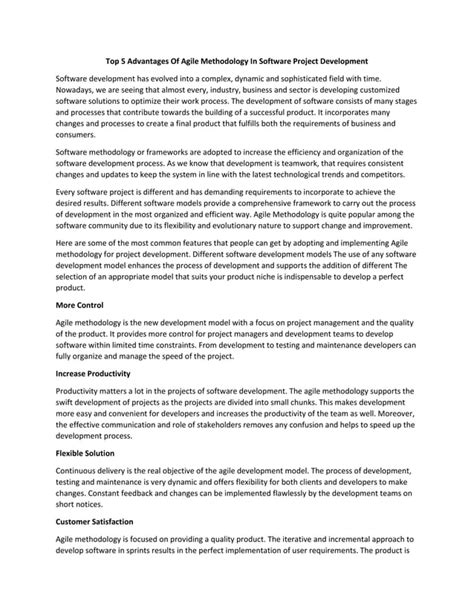 Top 5 Advantages Of Agile Methodology In Software Project Development Pdf