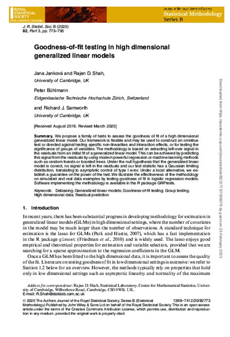 Pdf Goodness Of Fit Testing In High Dimensional Generalized Linear Models