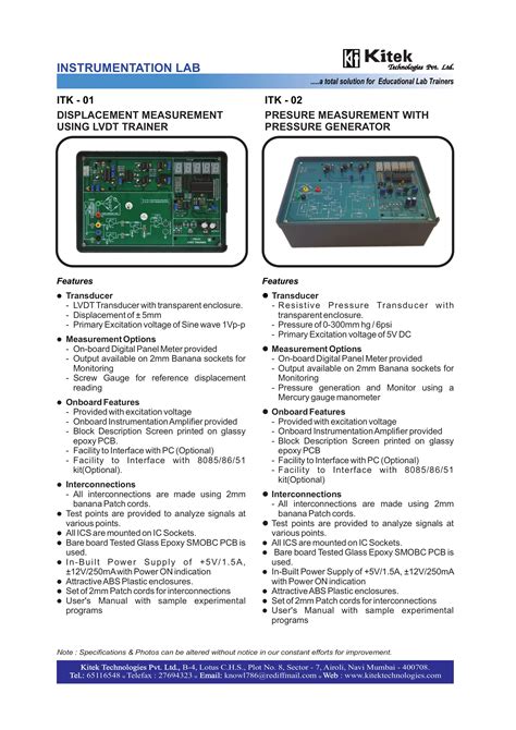 Displacement Measurement Using Lvdt Trainer Kit By Kitek