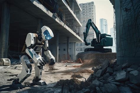 Premium Ai Image 3d Rendering Robot Working On Building Construction Site Futuristic