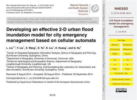 Pdf Developing An Effective 2 D Urban Flood Inundation Model For City Emergency Management