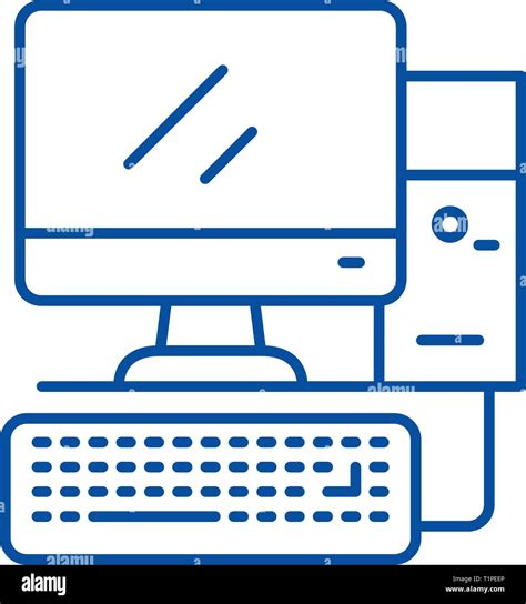 Desktop Computer Workstation Line Icon Concept Desktop Computer Workstation Flat Vector