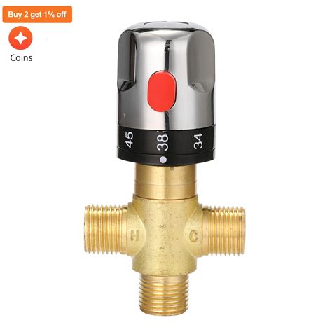황동 파이프 온도 조절 혼합 밸브 일정한 수온 샤워 수도꼭지 밸브 온도 조절기 욕실 주방 탭 밸브 1 개수도꼭지