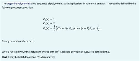 Answered The Legendre Polynomials Are A Sequence Bartleby
