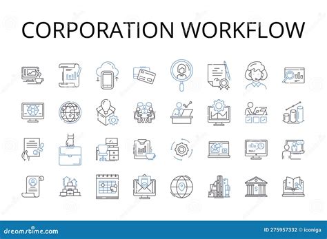 Corporation Workflow Line Icons Collection Company Process Business Operations Enterprise