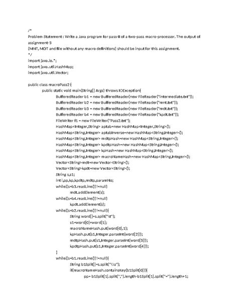 Macro Pass2 Vdertge Problem Statement Write A Java Program For Pass Ii Of A Two Pass
