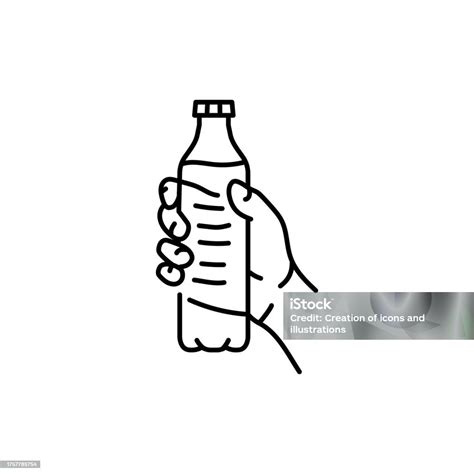손을 들고 플라스틱 병 검은 선 아이콘입니다 웹 페이지용 픽토그램 고요한 장면에 대한 스톡 벡터 아트 및 기타 이미지 고요한 장면 공란 광물질 Istock