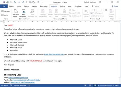How To Send Bulk Email Using Mail Merge In Word The Training Lady