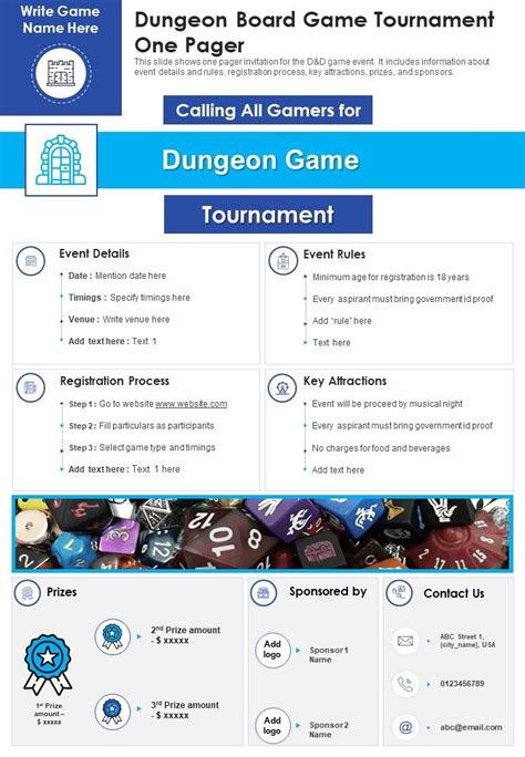 Dungeon Board Game Tournament One Pager Pdf Document Ppt Template