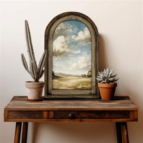 Landscape Art In Arched Wood Frame Farmhouse Botanical Wall Decor