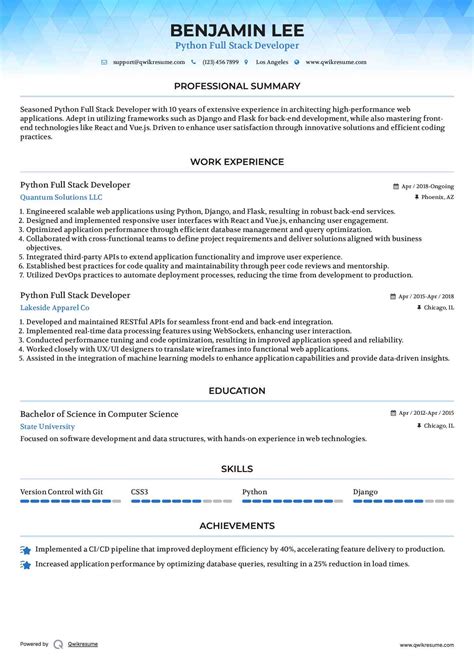 10 Python Full Stack Developer Resume Samples And Templates For 2026