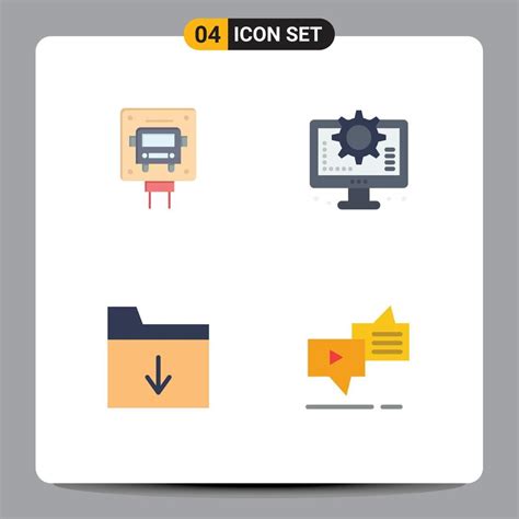 Mobile Interface Flat Icon Set Of 4 Pictograms Of Bus Folder Public Process Chat Editable Vector