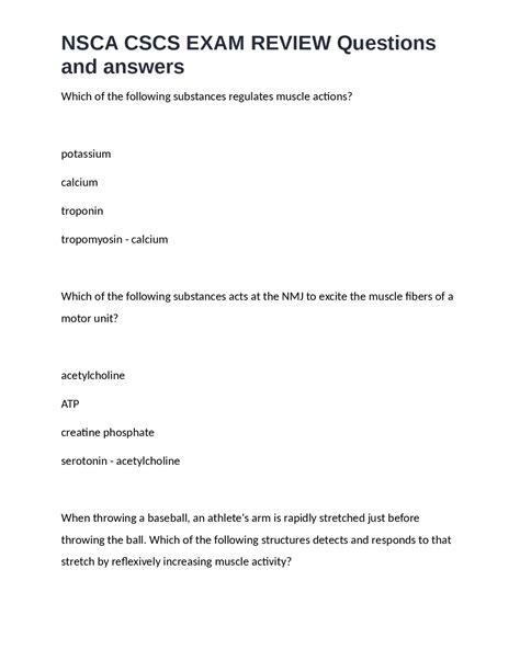 Nsca Cscs Exam Review Questions And Answers Exams Nursing Docsity