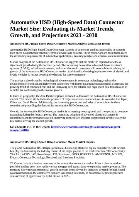Reportprime Automotive Hsd High Speed Data Connector Market Size