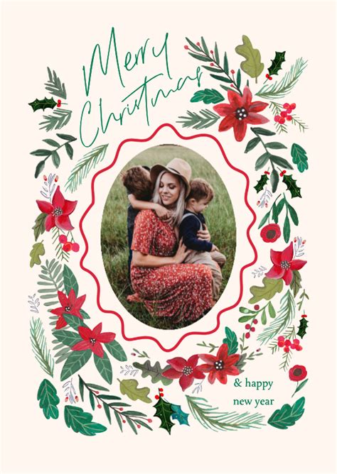 Kerstkaart Botanisch Bloemen En Schulp Rand Kaartje2go