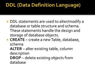 DML DDL DCL DRL DQL And TCL Statements In SQL With Examples PPTX