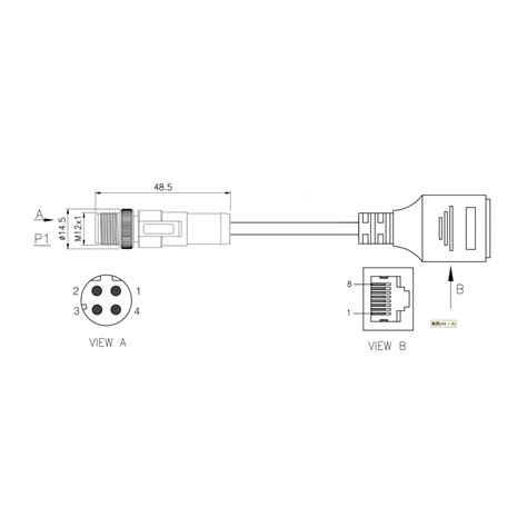 M12 4针公直头d编码至rj45母接头电缆 M12对rj45连接线