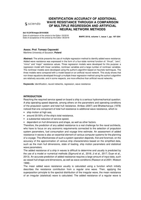 Pdf Identification Accuracy Of Additional Wave Resistance Through A Comparison Of Multiple