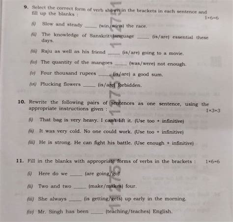 Select The Correct Form Of Verb Shown In The Brackets In Each Sentence An