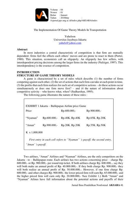 Pdf The Implementation Of Game Theory Models In Transportation