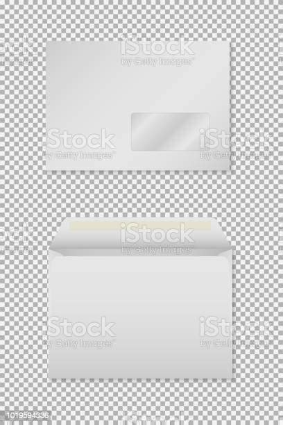 창 흰색 C6 종이 빈 봉투의 벡터 모형 회색 가로 우표 열고 표지 서식 파일을 닫습니다 기업 아이덴티티 디자인을 위한 3d 그림입니다 후면 및 전면 보기 3차원 형태에