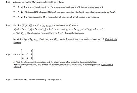 solved 1 3 a is an mxn matrix mark each statement true or
