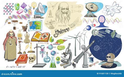 Colored Doodle Scientific Elements Set Stock Vector Illustration Of