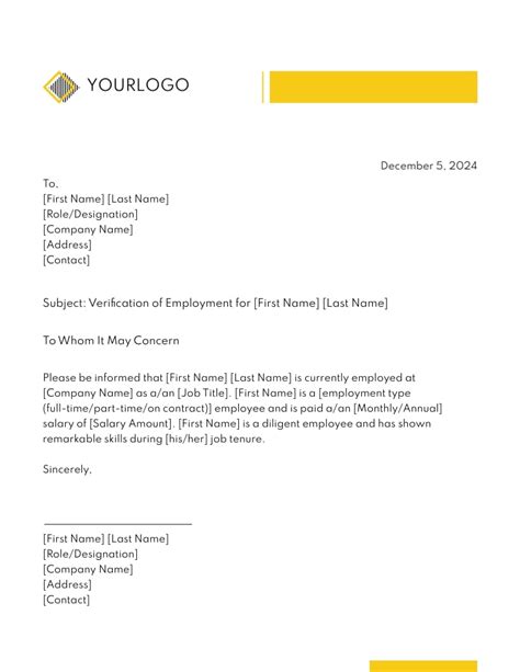 Agency Employment Verification Letter Template Visme