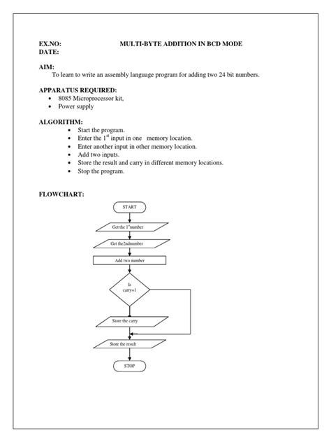 ex no multi byte addition in bcd mode date aim pdf computer