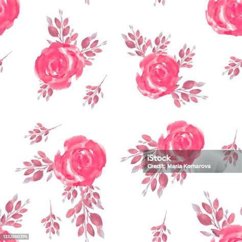 봄 잎과 꽃과 매끄러운 패턴 꽃이 피는 장미 수채화 손 그린 일러스트 꽃 나무에 대한 스톡 벡터 아트 및 기타 이미지 꽃