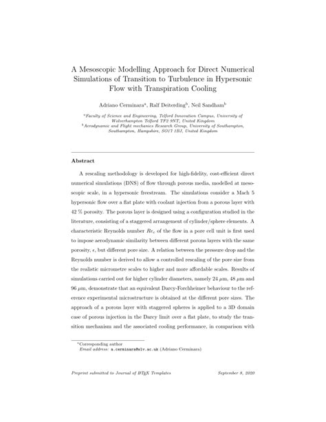 Pdf A Mesoscopic Modelling Approach For Direct Numerical Simulations Of Transition To