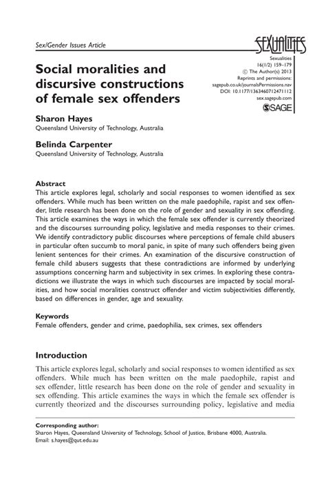 PDF Social Moralities And Discursive Constructions Of Female Sex Offenders