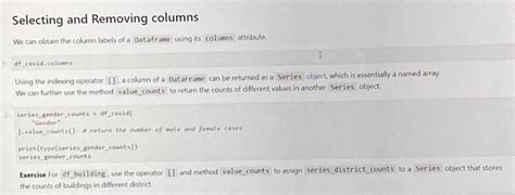 Solved Selecting And Removing Columns We Can Obtain The Chegg