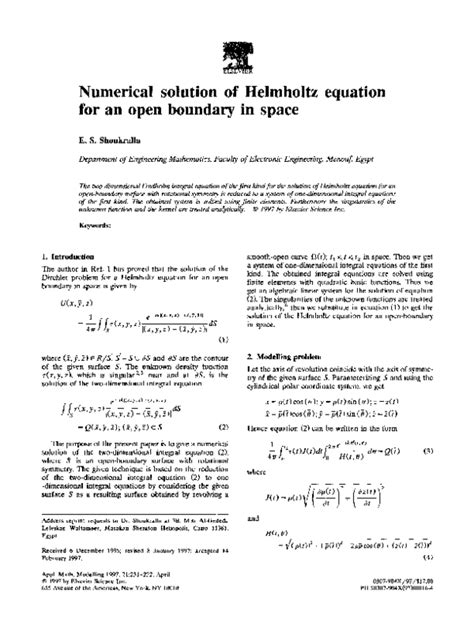 Pdf Numerical Solution Of Helmholtz Equation For An Open Boundary In
