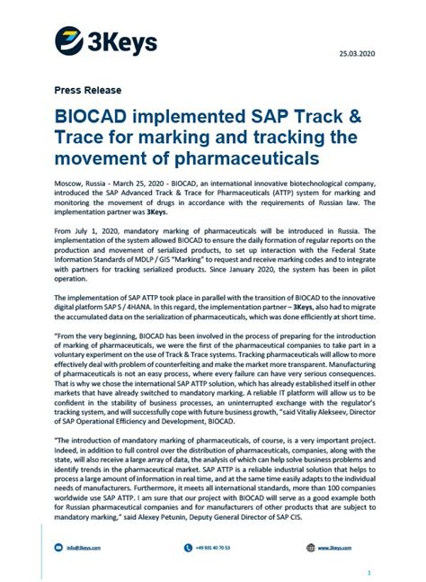 3keys Successfully Implementated Sap Attp System For The Biocad Company