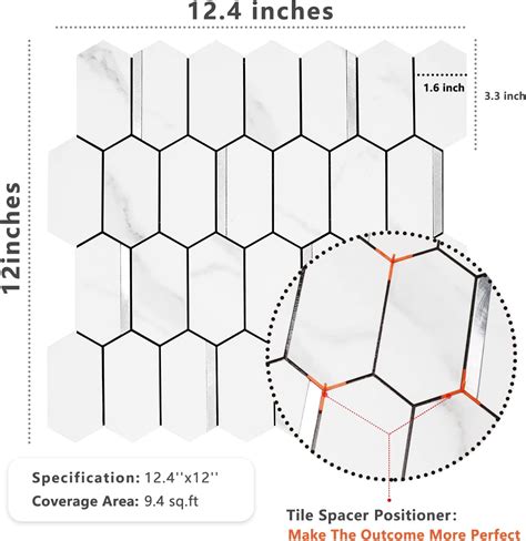 Vamos Tile 12x12 White Marble Hexagon Backsplash Peel And Stick 10