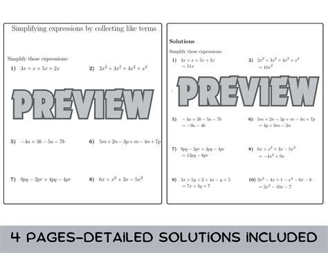 Simplifying Expressions By Collecting Like Terms Harder Worksheet With Solutions Teaching